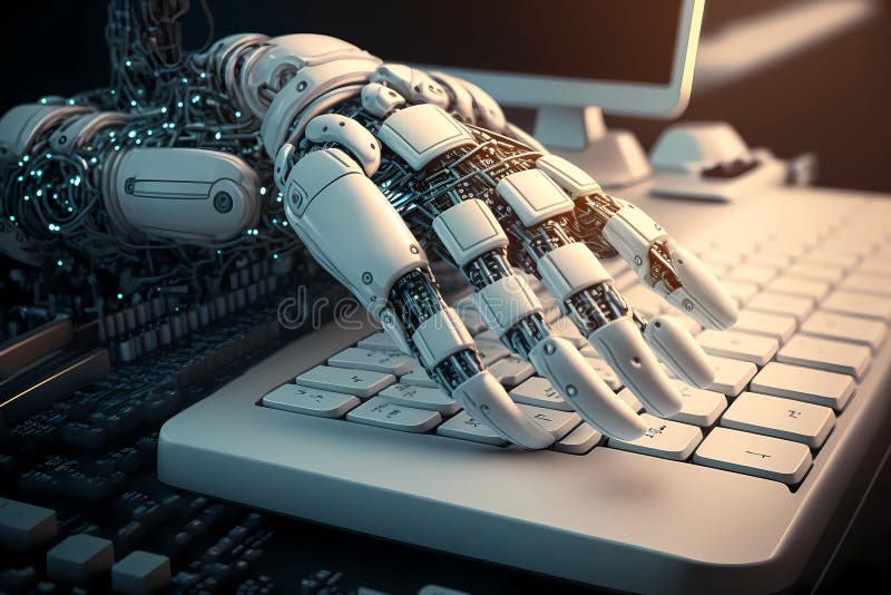Robotic Hand in Typing on Keyboard. Generative Ai Design Stock ... Robotic Hand in Typing on Keyboard. Generative Ai Design Stock ...