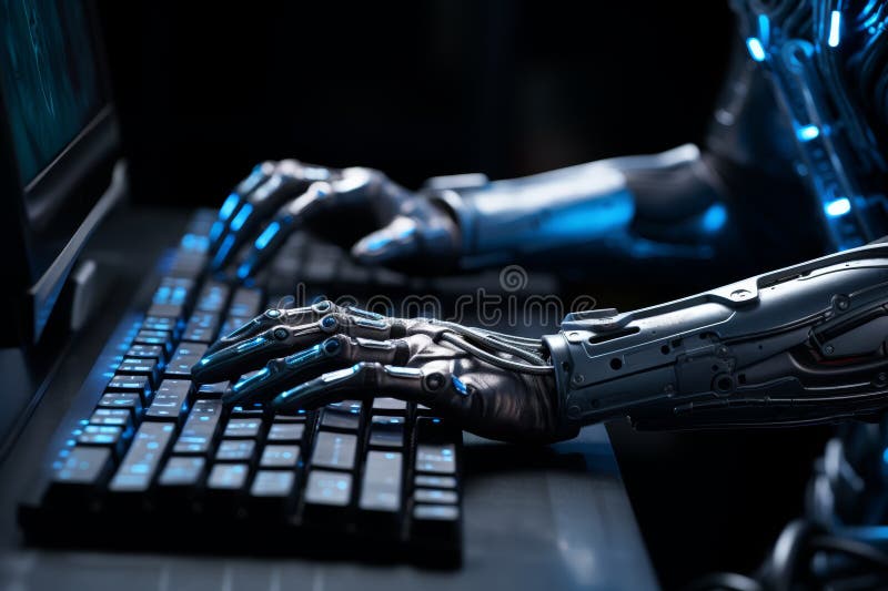 Robotic Hand Typing on a Keyboard Showcasing Advanced Technology in ...