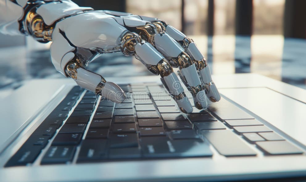 A Robotic Hand Typing on a Keyboard, Symbolizing Artificial ...