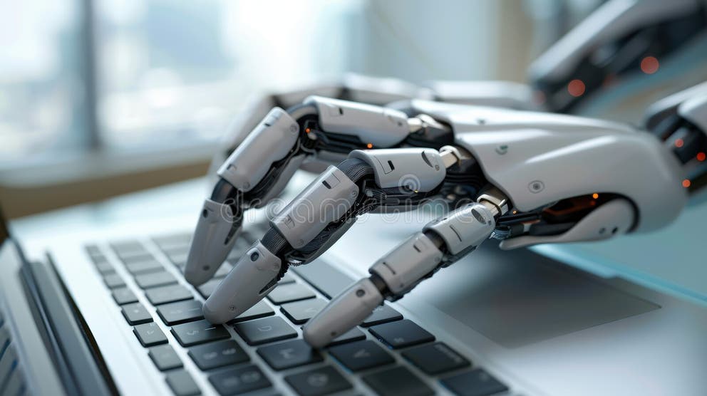 The Robotic Hand on Keyboard.AI Generated Image Stock Image - Image of ...