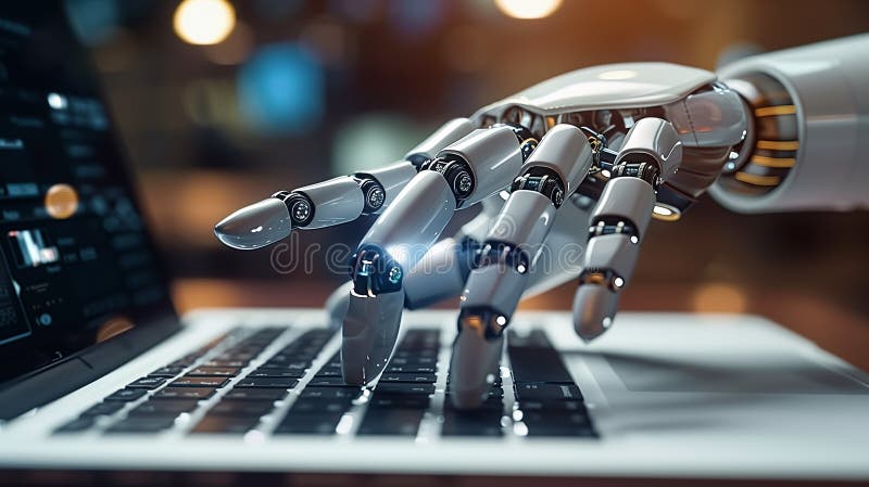 Robotic Hand Typing on Laptop Keyboard Stock Illustration ... Robotic Hand Typing on Laptop Keyboard Stock Illustration ...