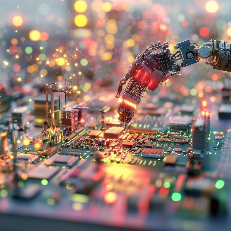 Robotic Hand Working on a Circuit Board in a Lab Stock Image - Image of ...