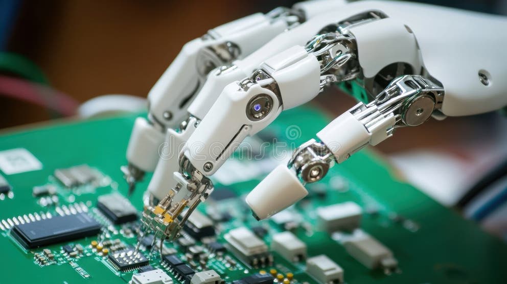Robotic Hand Working on Electronic Circuit Board, Implementing ...