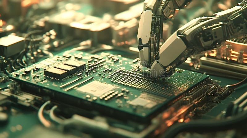 Robotic Hands Assembling Electronic Circuit Board in Factory Stock ...