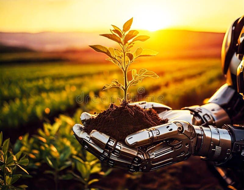 Robotic Hands Carrying Plant. Futuristic High-Tech Innovations in ... Robotic Hands Carrying Plant. Futuristic High-Tech Innovations in ...