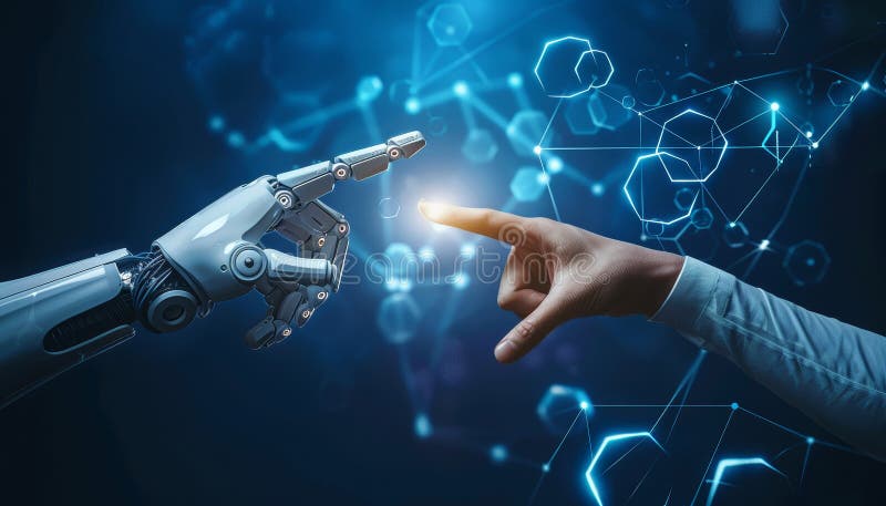 Robotic Hands Connecting with Glowing Energy, Concept of AI ...