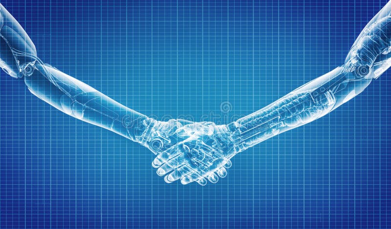 Robotic Hands Handshake in Blueprint Technical Design Stock ...