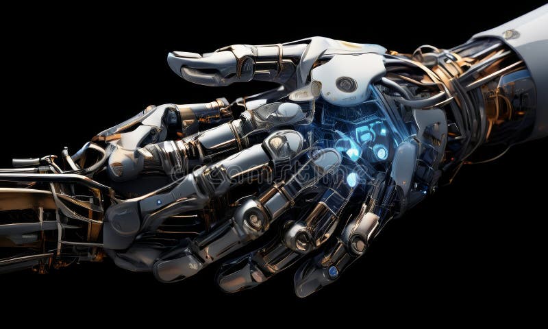 Robotic Hands in a Handshake, Symbolizing Collaboration and Technology ...