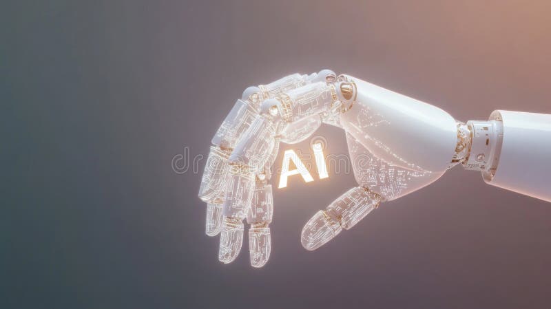 Robotic Hands Hold Glowing AI Letters, Showcasing Future Technology ...