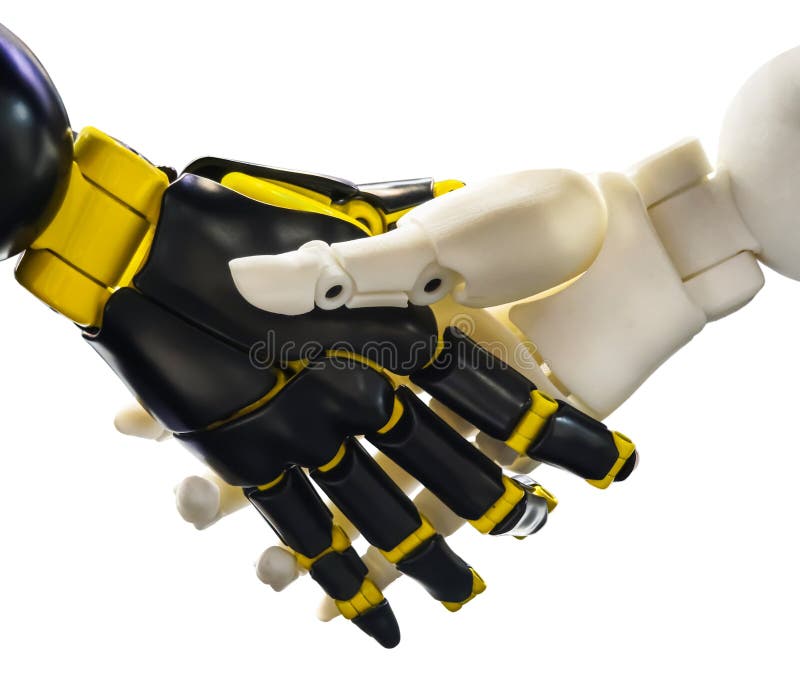 Robotic Hands Shaking in a Demonstration of Technology and Human ...