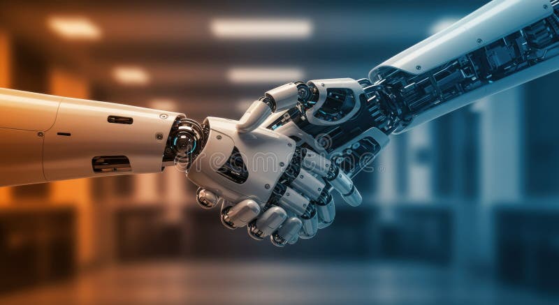 Robotic Handshake: AI Collaboration Stock Illustration - Illustration ...