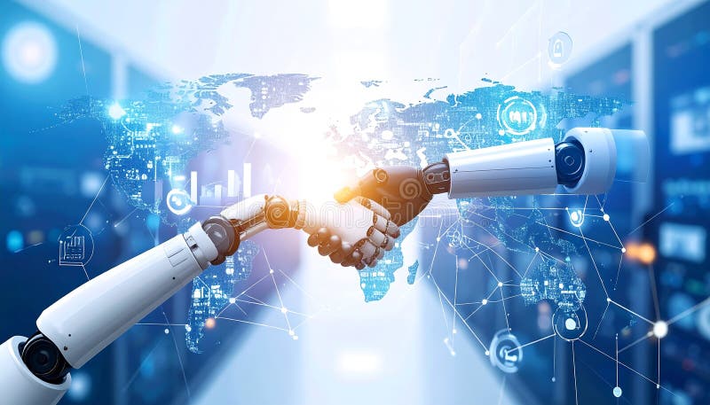 Robotic Handshake Demonstrating Ai Collaboration Virtual Environment ...