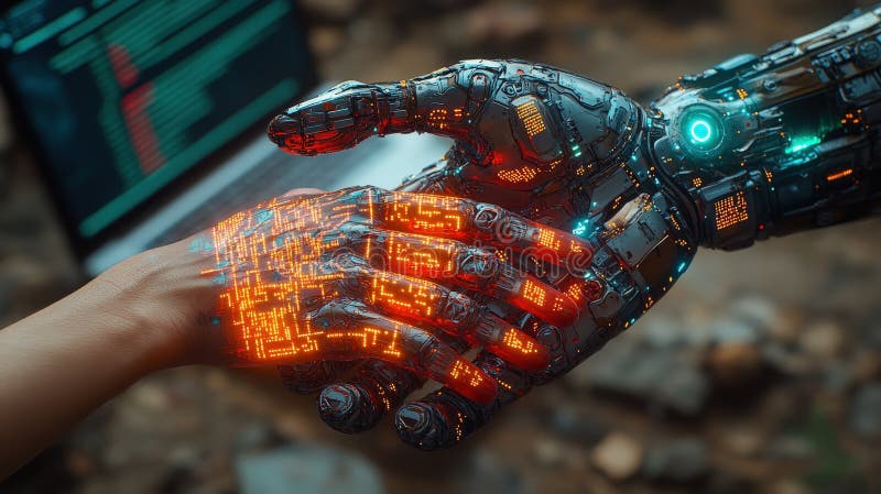 Handshake Human Robot Glowing Circuitry Technology Stock Photos - Free ...