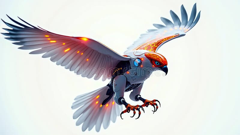 A Robotic Hawk Flies Gracefully in the Clear Sky. Stock Illustration ...