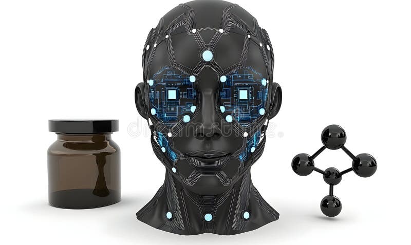 AI-Generated Robotic Head and Molecule Stock Photo - Image of abstract ...
