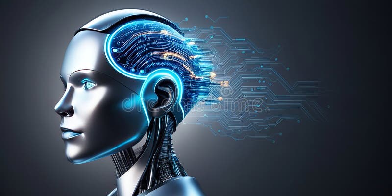 Robotic Head Glowing with Data Streams and Circuits, Symbolizing the ...