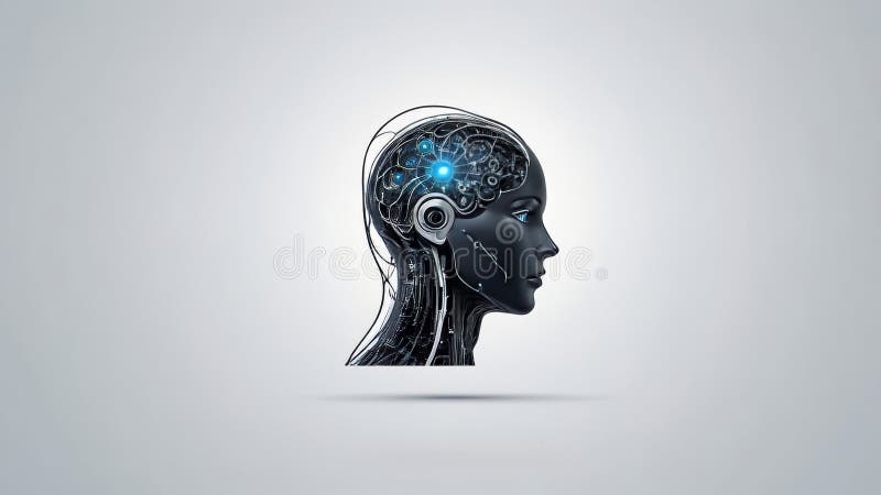 A Robotic Head with Visible Circuitry and Glowing Blue Lights in the ...