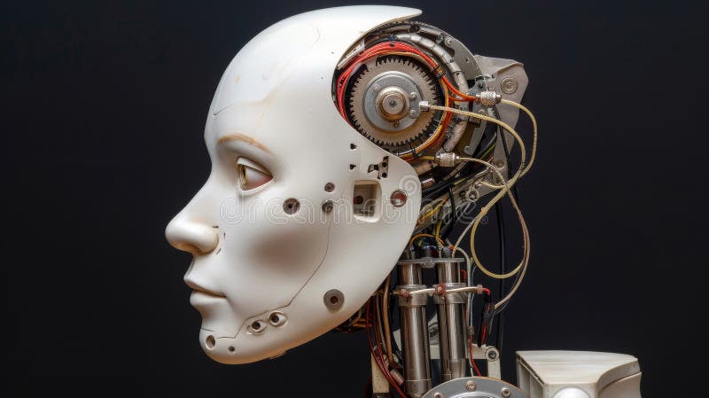 Robotic Head with Visible Gears and Wires, Partial Human-like ...
