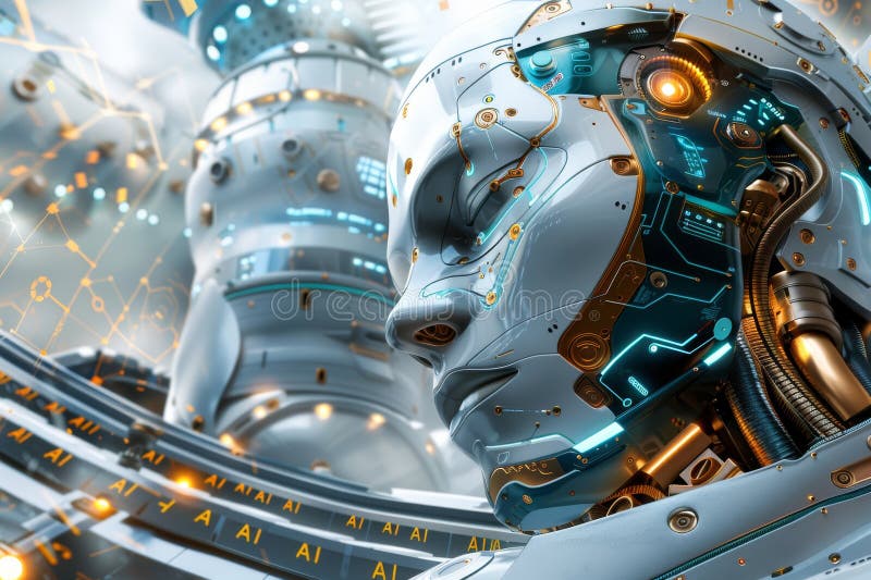 Robotic Heads in Futuristic Design Advanced AI Technology Cyber ...