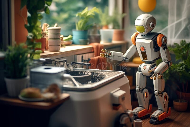 Robotic Home Assistant at Work Stock Illustration - Illustration of ...