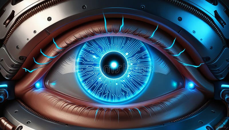 Robotic Human Eye Glowing with Electric Blue Lights, Hinting at ...