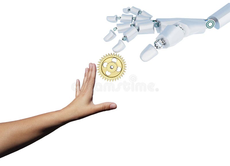 Robotic Human Hand on a Gear Isolated - 3d Rendering Stock Photo ...
