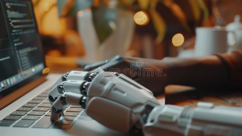 The Robot Hands Typing on Laptop.AI Generated Image Stock Photo - Image ...