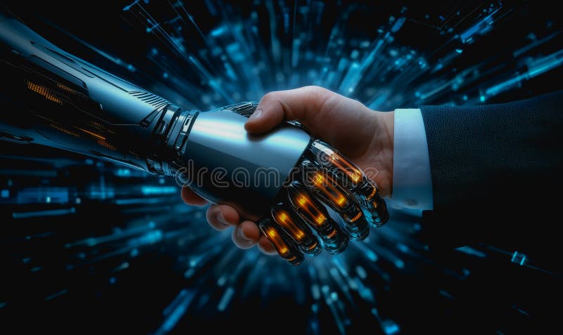 Futuristic Handshake between Human and AI in a Digital World Stock ...