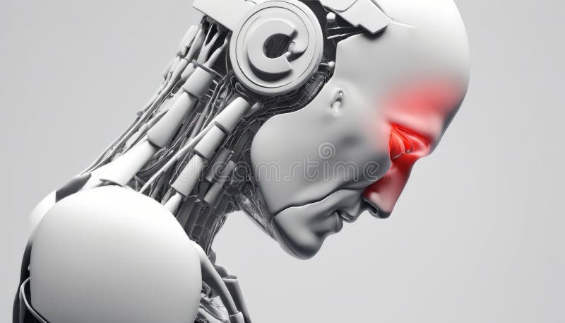 Robotic Humanoid with Glowing Red Eyes and Intricate Mechanical Details ...