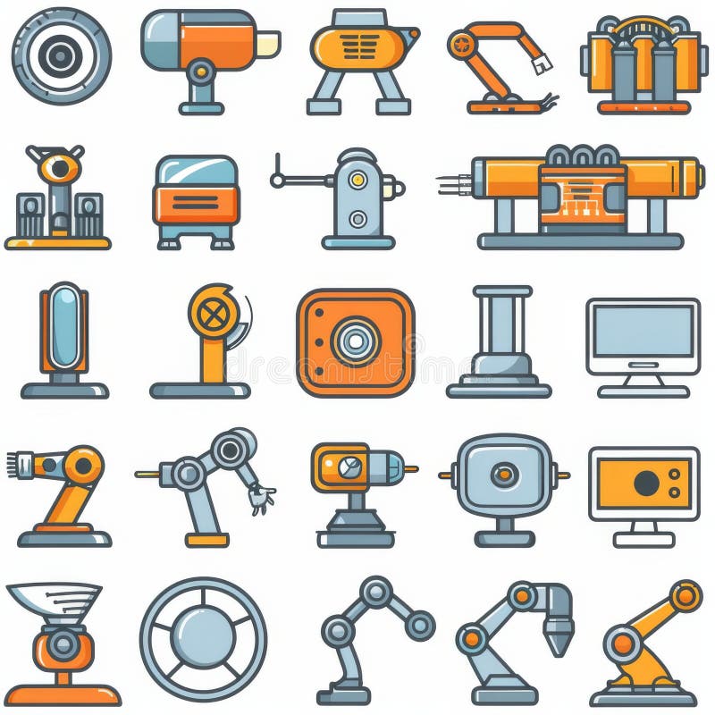 Robotic Icon Set in Blue stock illustration. Illustration of visuals ...