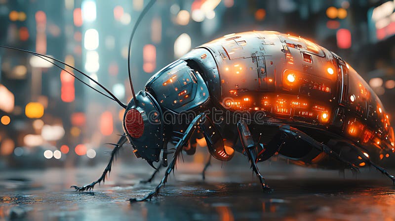 Robotic Insect City Night Cyber Security Surveillance Stock ...