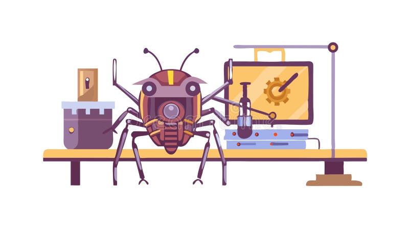 Robotic Insect on Computer Cybersecurity, Vector Design Generative AI ...