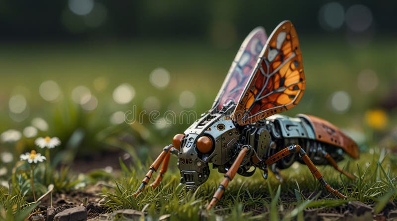 Robotic Insect in Nature stock illustration. Illustration of closeup ...