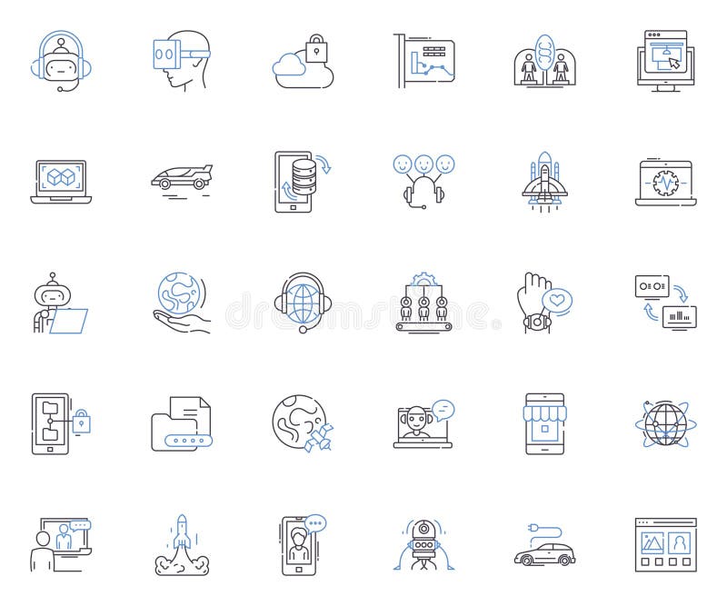 Robotic Intelligence Line Icons Collection Automation Algorithm