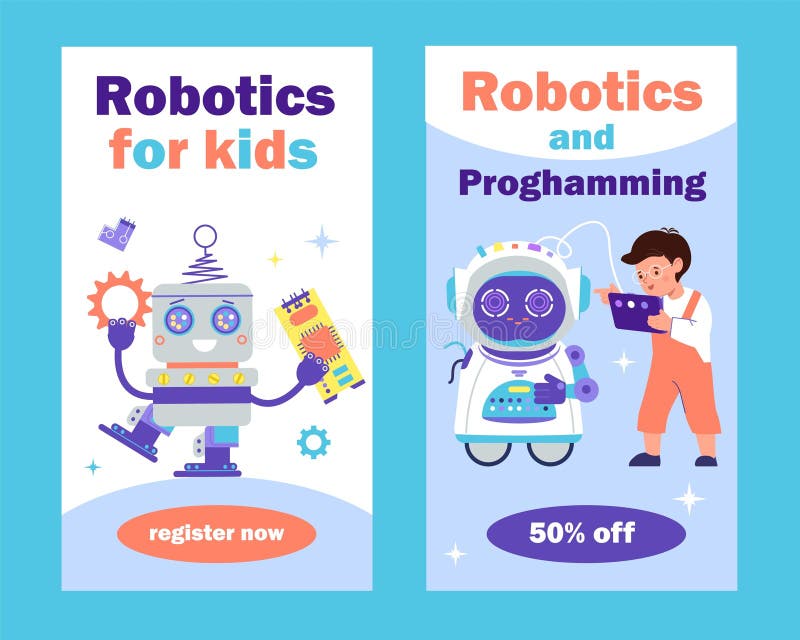 Robotic for Kids Banners in Flat Design Stock Illustration ...
