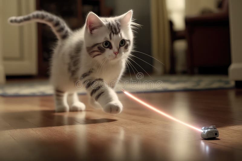 Robotic Kitten Chasing Laser Pointer Indoors Stock Illustration ...