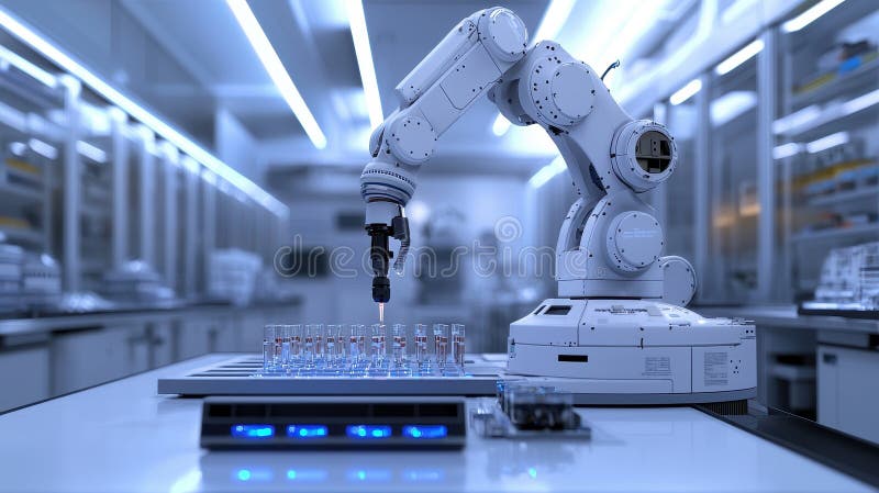 Robotic Laboratory Arm Handling Test Tubes in Modern Research Lab Stock ...