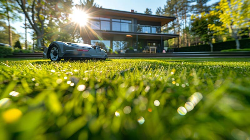 Robotic Lawn Mower in Grass Stock Image - Image of automated, gardening ...