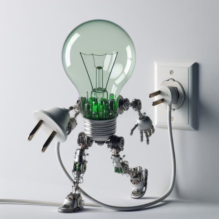 Robotic Lightbulb Unplugging Itself Stock Image - Image of engineering ...