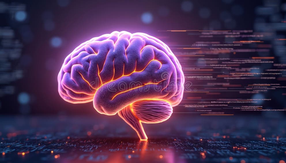 Robotic LLM Brain Visualization with Streams of Code Radiating. Cyber ...