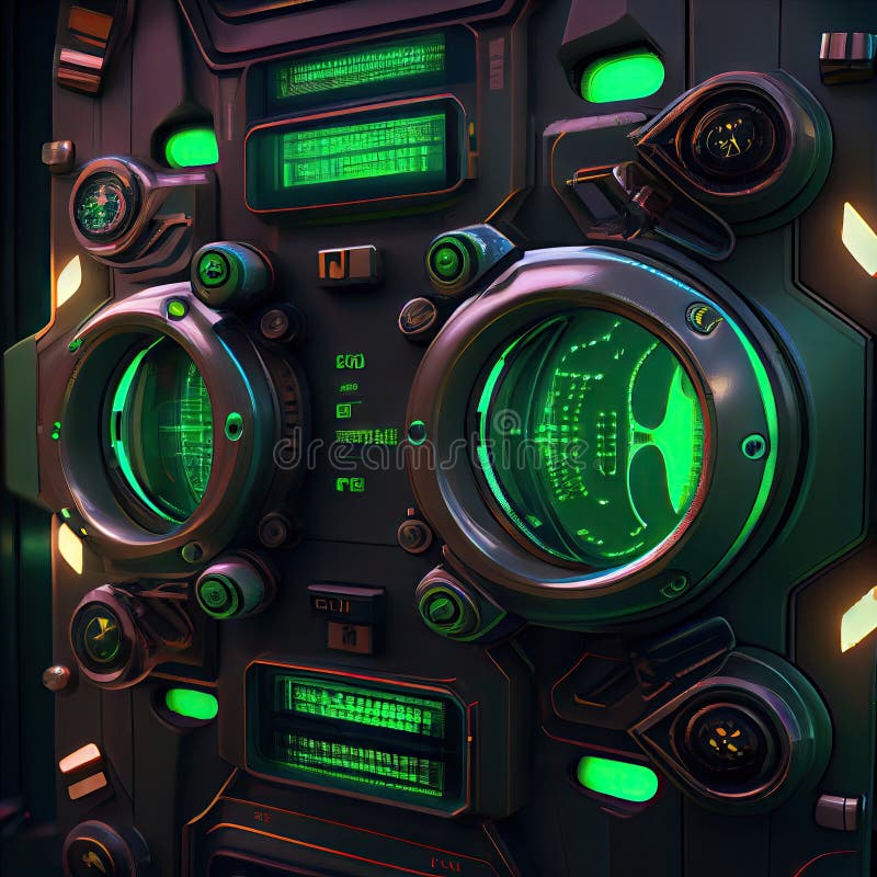 Robotic Machine with Green Illuminated Buttons and Indicators Sci-fi ...