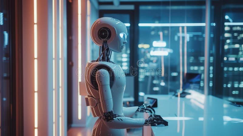 Robotic Machine Standing at Counter and Connecting with Software System ...