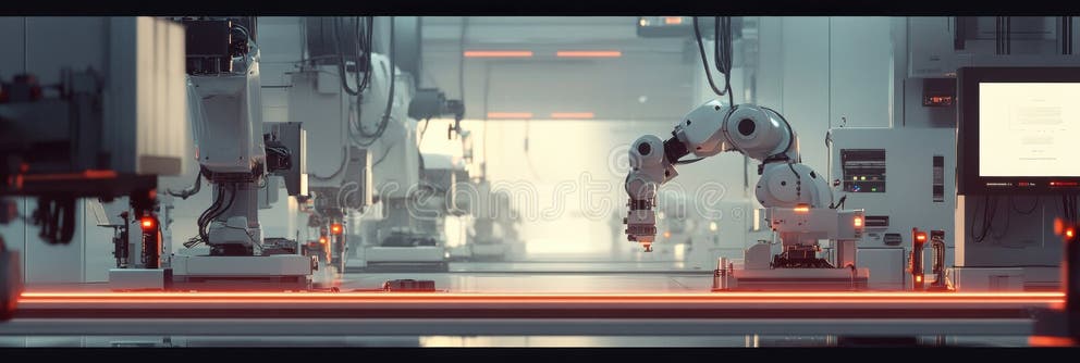 Robotic Machines Automate Production Process in Advanced Factory Using ...