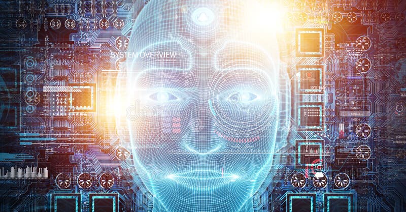 Robotic Man Cyborg Face Representing Artificial Intelligence 3D ...