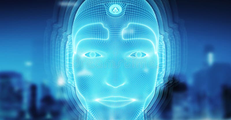 Robotic Man Cyborg Face Representing Artificial Intelligence 3D ...