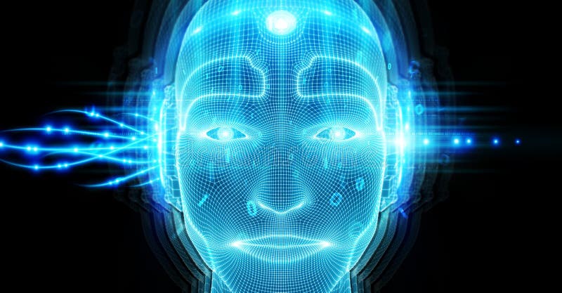 Robotic Man Cyborg Face Representing Artificial Intelligence 3D ...