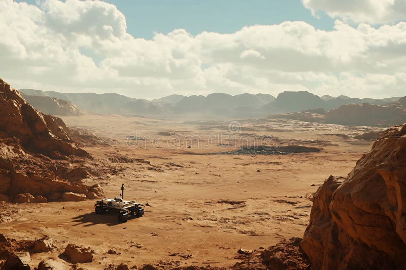 Robotic Mars Rovers Exploring Red Planet, Panoramic Martian Landscapes ...