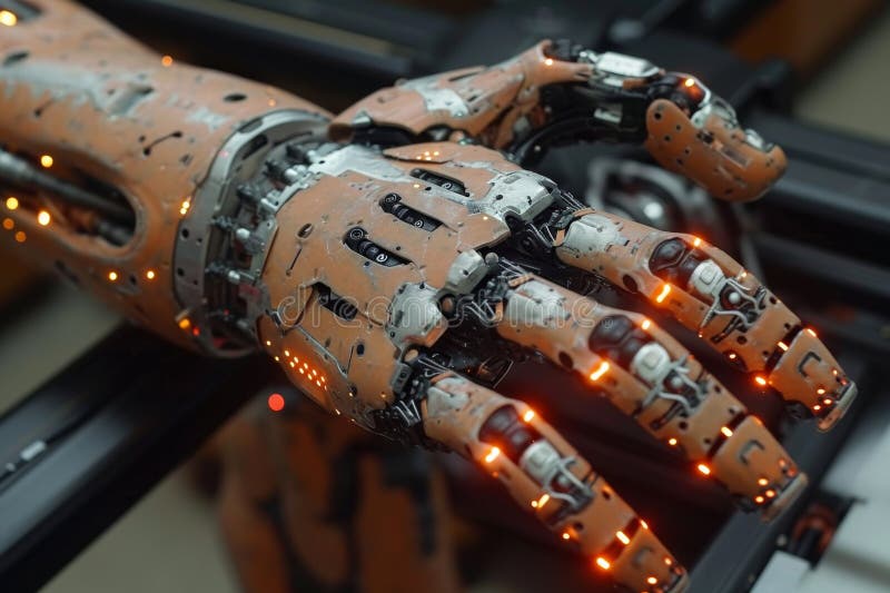 A Robotic Mechanical Arm of a Cyborg. a Cybernetic Organism with ...