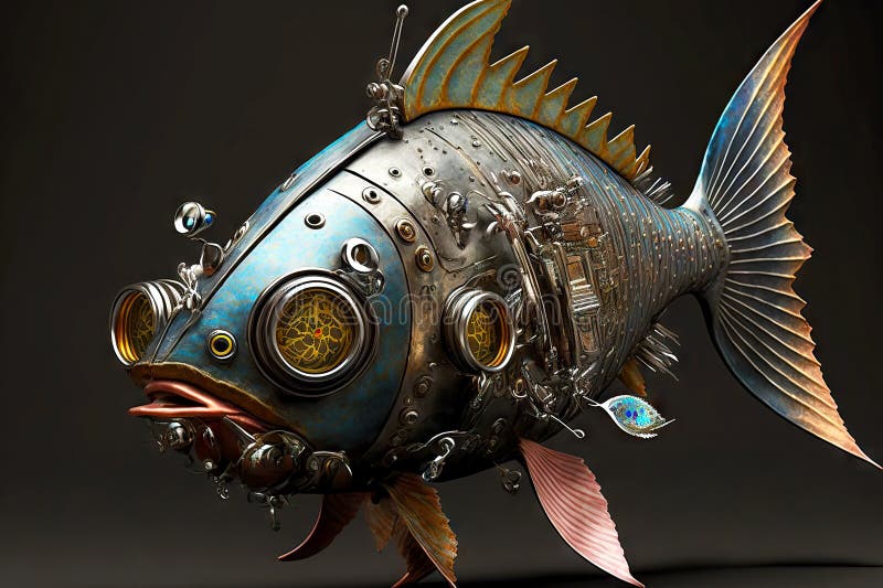Robotic Mechanical Fish with Large Eyes and Fins Stock Illustration ...