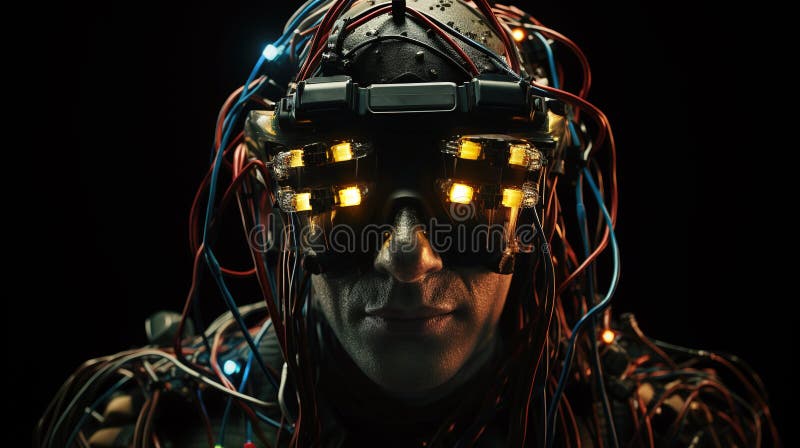 Robotic Mechanical Robot Wearing Virtual Reality Goggles Ilustração ...